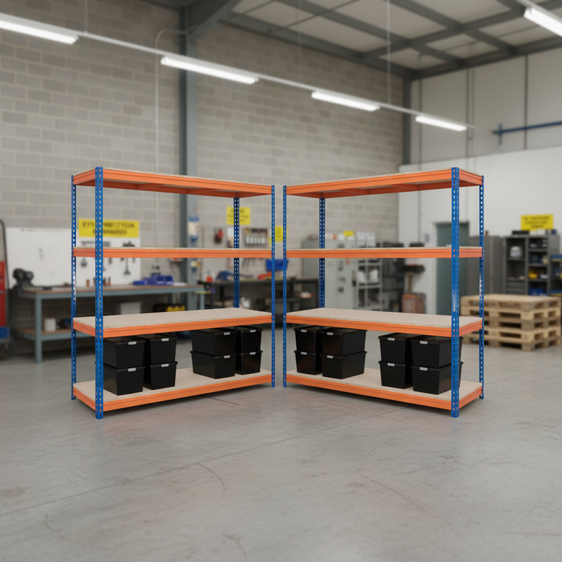 4x Heavy Duty Shelving Units - 1600mm High with 8x 62L | UK