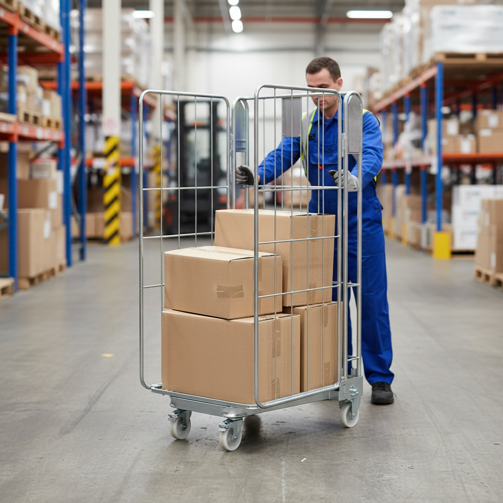 Premium Three Sided Roll Cage Pallet with Rod Infill and 125mm Castors